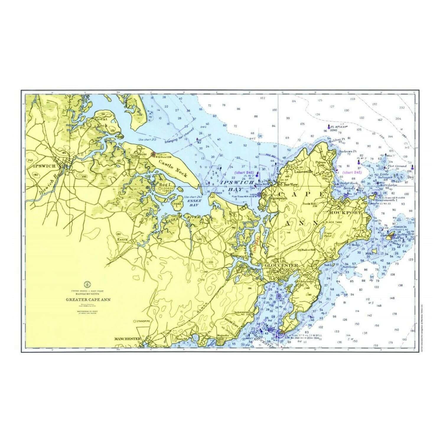 Nautical Chart Placemats, Locations in Massachusetts – New England ...