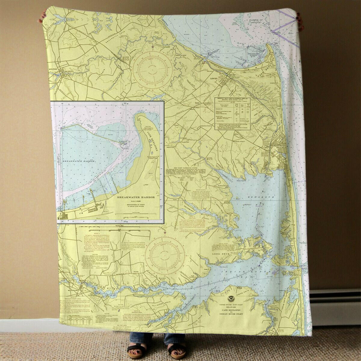 Nautical Chart Blanket | Vintage Coastal Decor | New England Trading Co