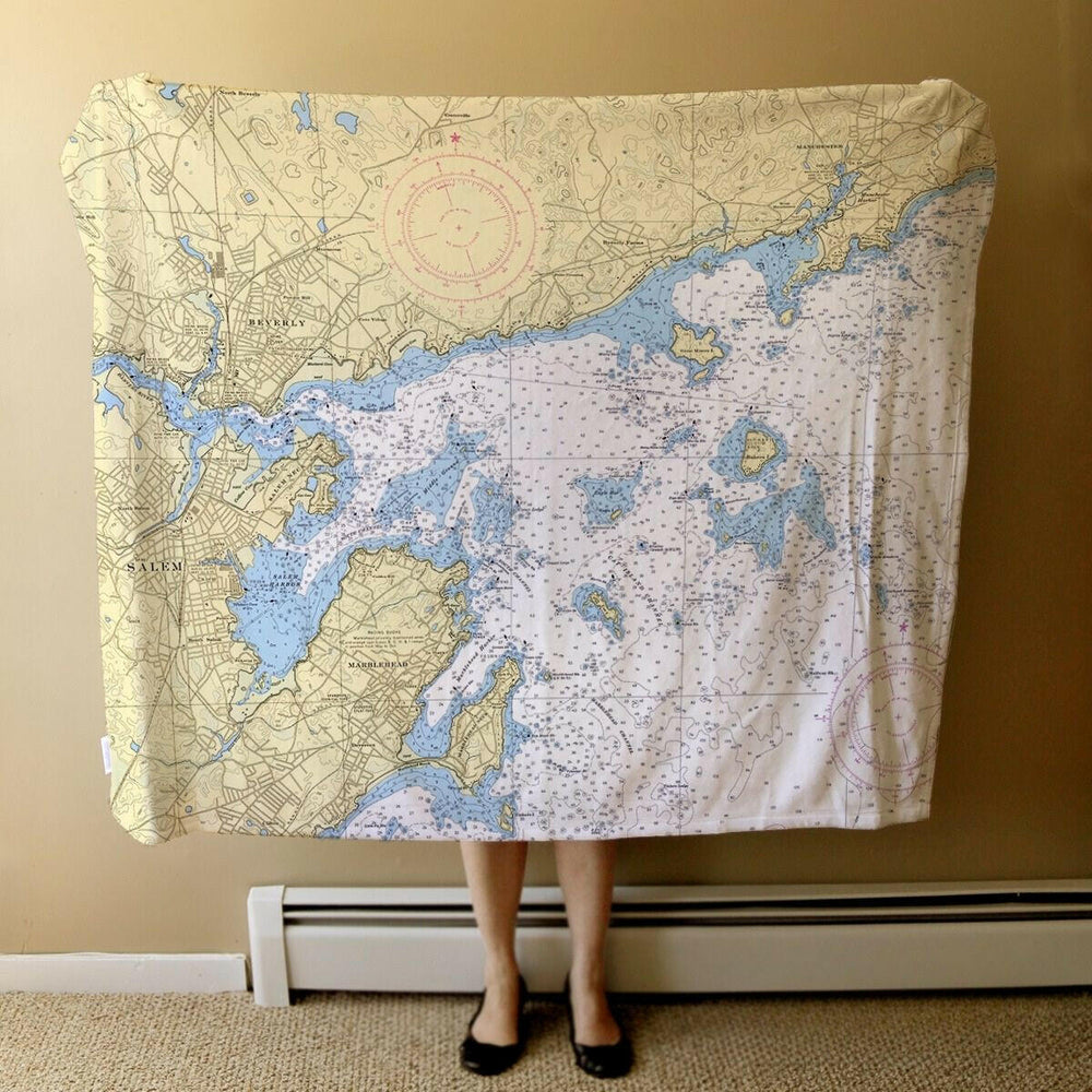 Nautical Chart Blankets | Massachusetts Coastal Map Decor | New England ...