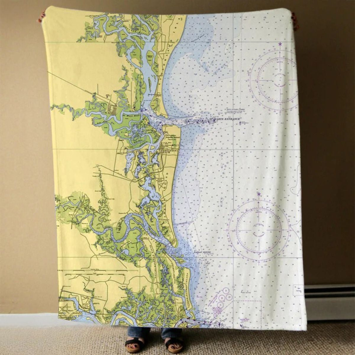 Florida Coastal Map Blanket | Nautical Chart Fleece | New England ...