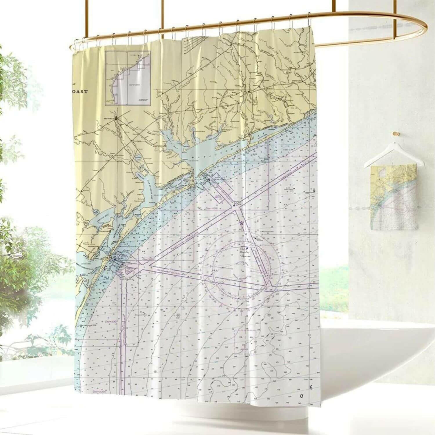 Nautical Chart Shower Curtains, Texas Coastal Maps – New England Trading Co