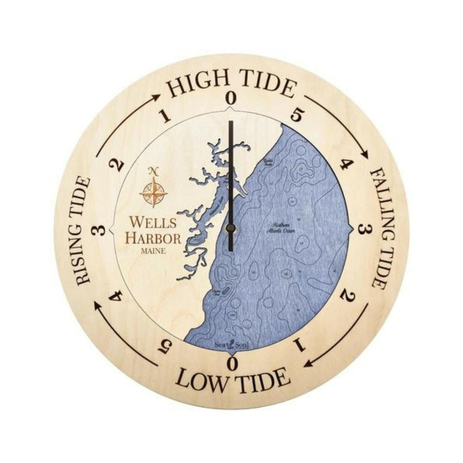 Wells Tide Clock in Birch Deep Blue | Coastal Wall Decor – Nautical