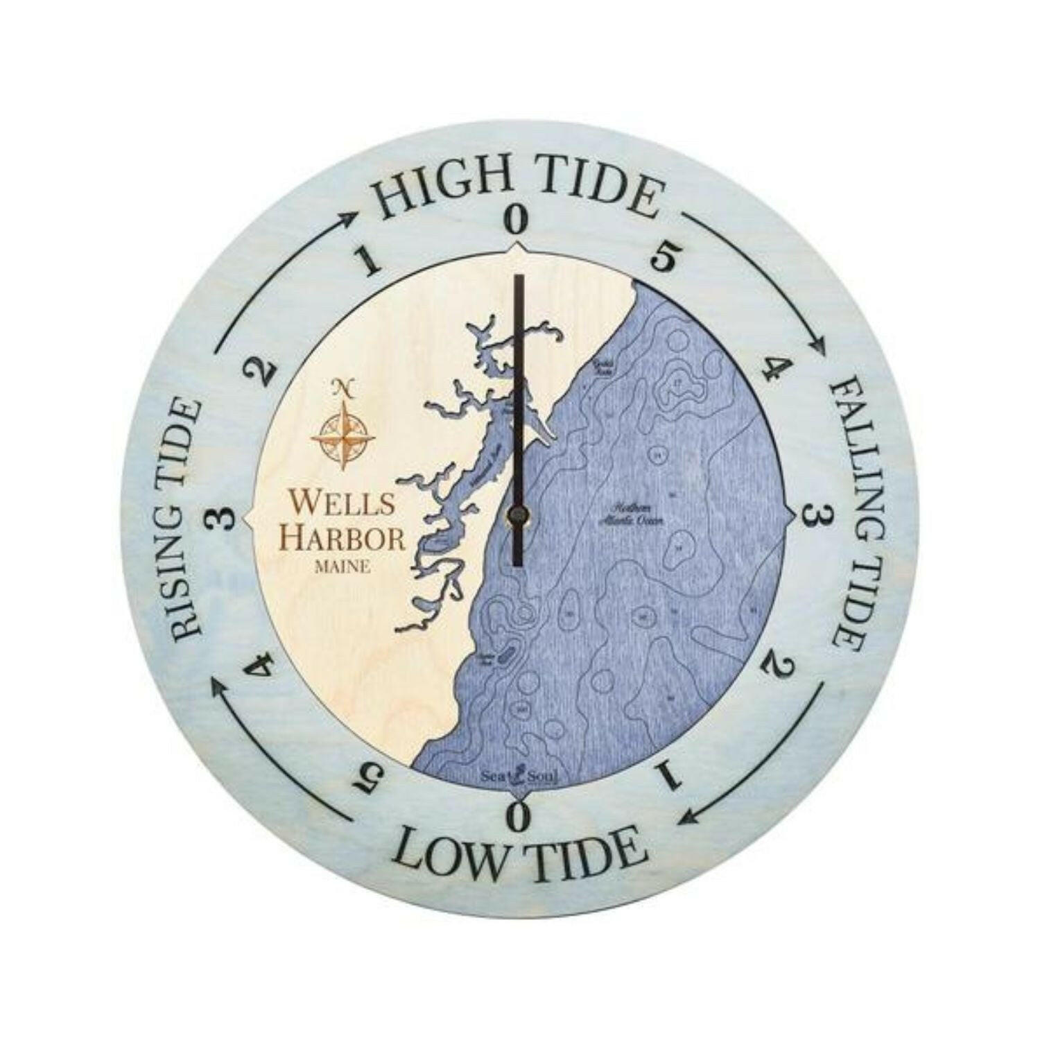 Wells Tide Clock in Sun Bleached Deep Blue | Coastal Wall Decor