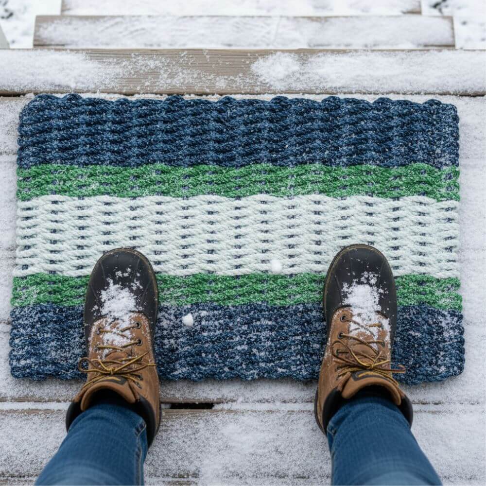 Navy & Seafoam Double Weave Doormat | Lobster Rope Mats | New England ...