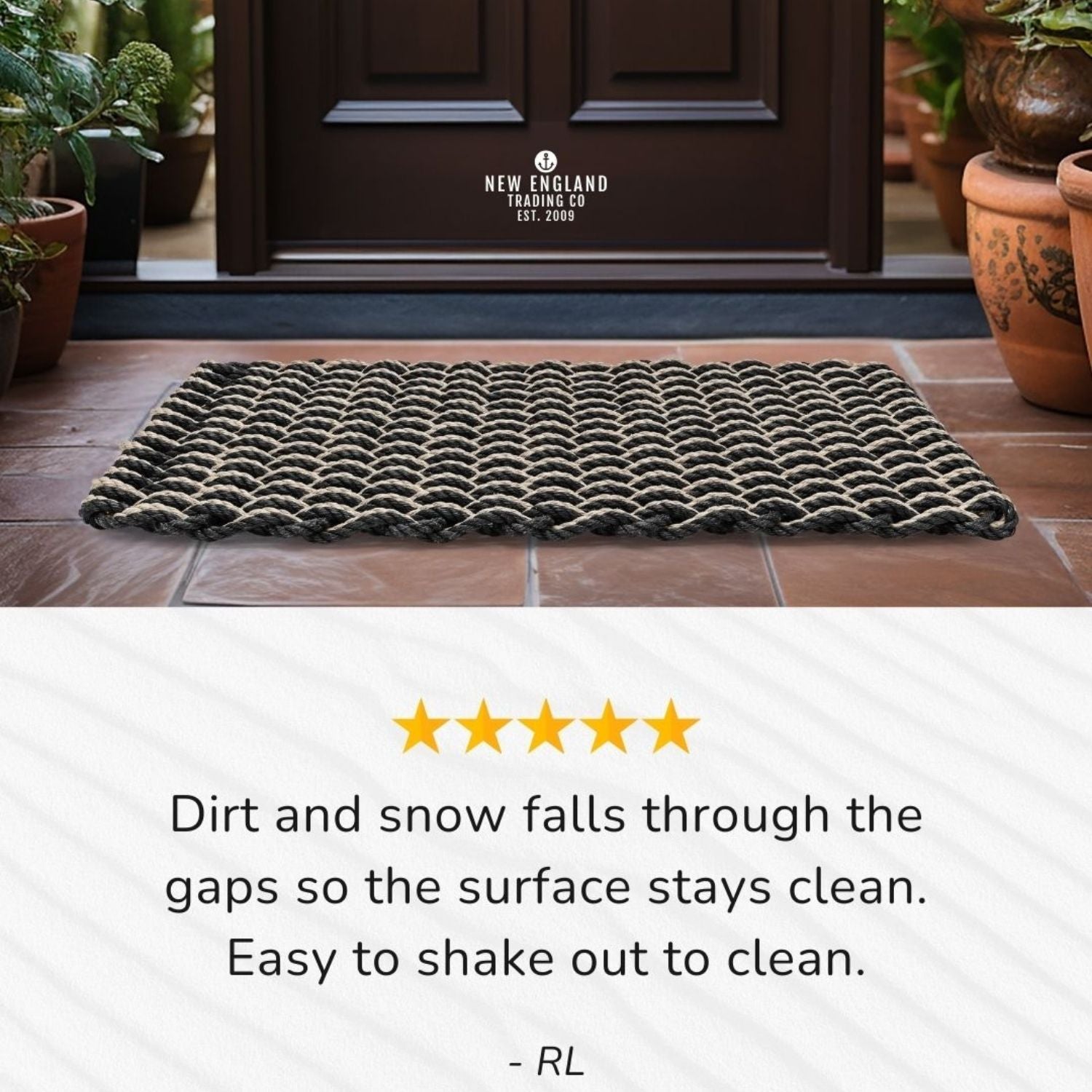 Black & Sand Lobster Rope Mat | Handwoven Doormats | New England Trading Co