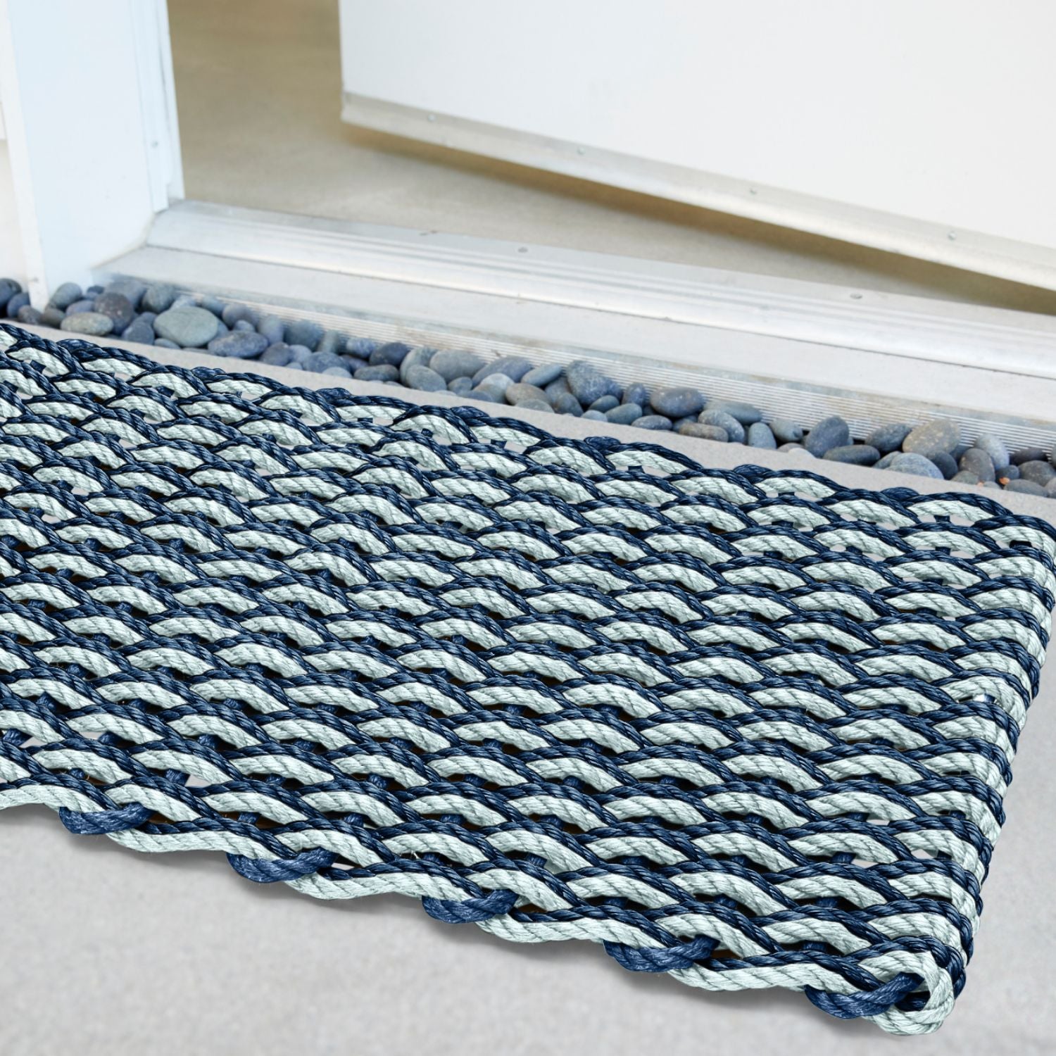 Navy & Seafoam Double Weave Doormat | Lobster Rope Mats | New England ...